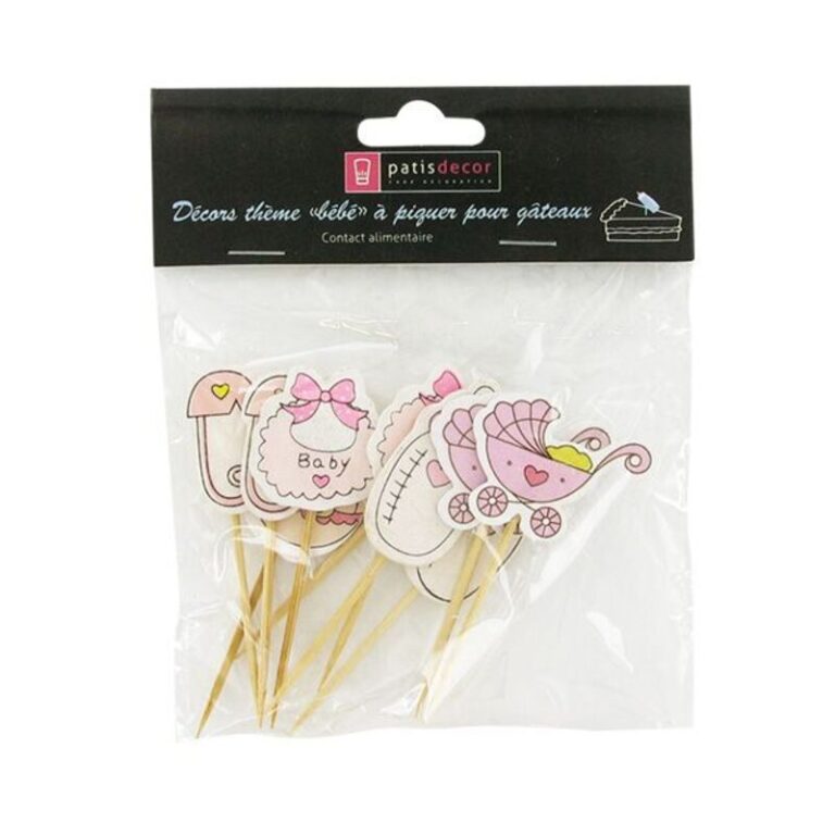 Décors Baby Girl sur pique en bois (x10) – Gourmandine Factory