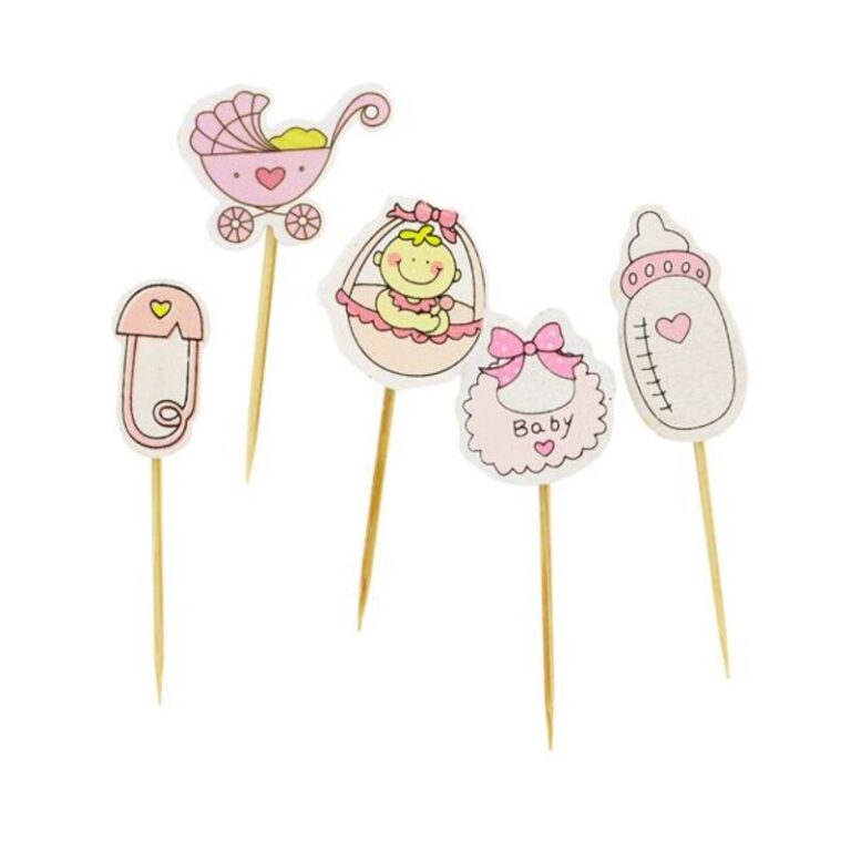 Décors Baby Girl sur pique en bois (x10) – Gourmandine Factory