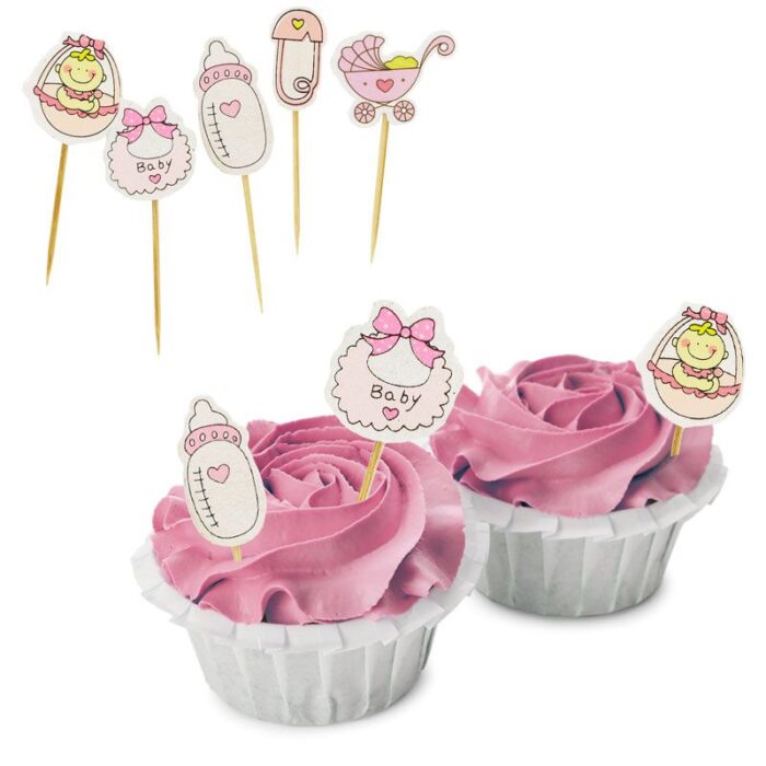 Décors Baby Girl sur pique en bois (x10) – Gourmandine Factory